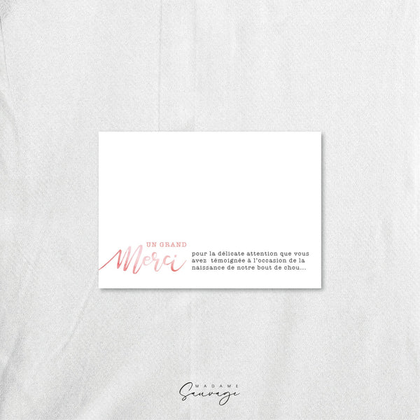 Carton de remerciements naissance Aquarelle & lui - Rose – Madame Sauvage